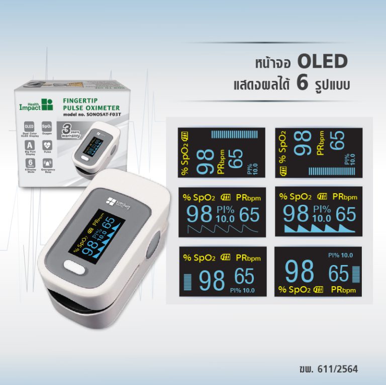เครื่องวัดออกซิเจนปลายนิ้ว และตรวจวัดชีพจรปลายนิ้ว เฮลธ์ อิมแพค รุ่น SONOSAT-F03T % - Health ...